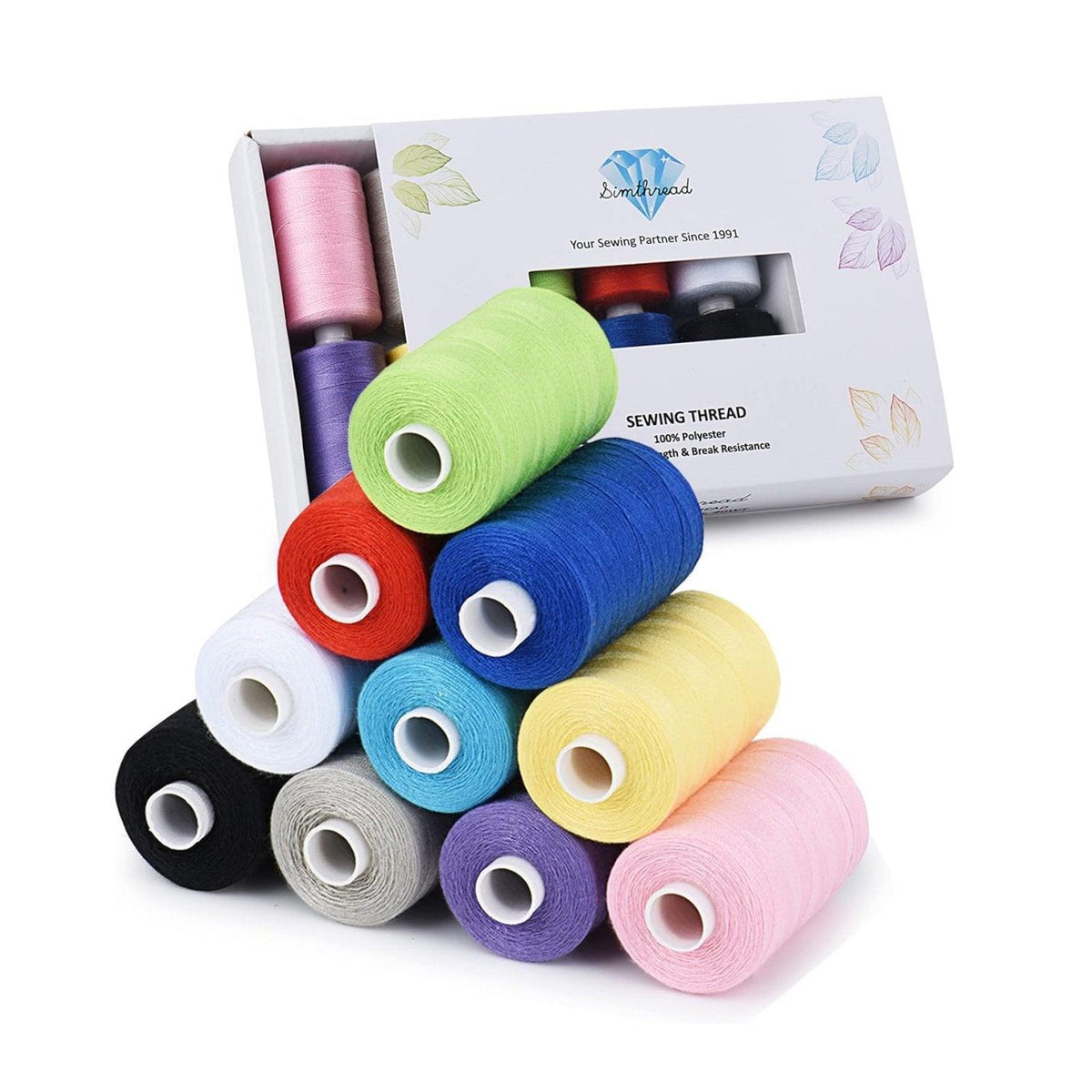 Simthread 10 Spools 1000 Yards 40wt Polyester All Purpose Sewing Threa ...