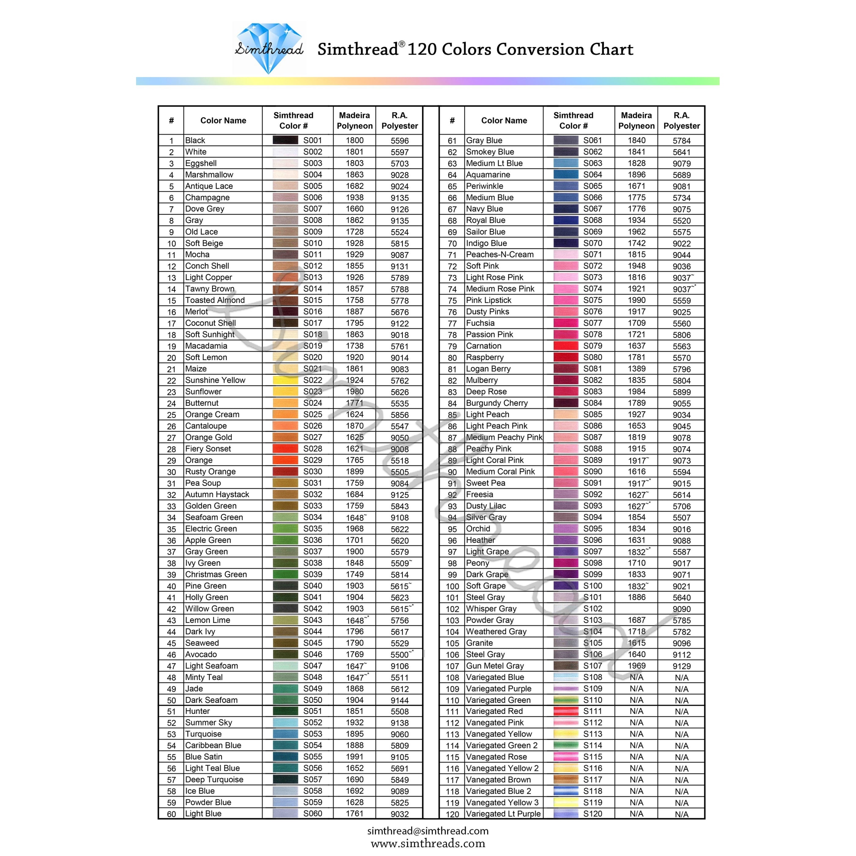 Simthread 120 Colors Collection Individuals — Simthread - High Quality ...
